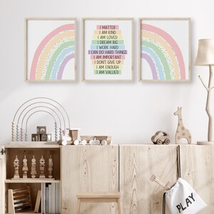 Daily Affirmations Pastel Rainbow Wall Art & Tiny Black Polka Dots 3 ...
