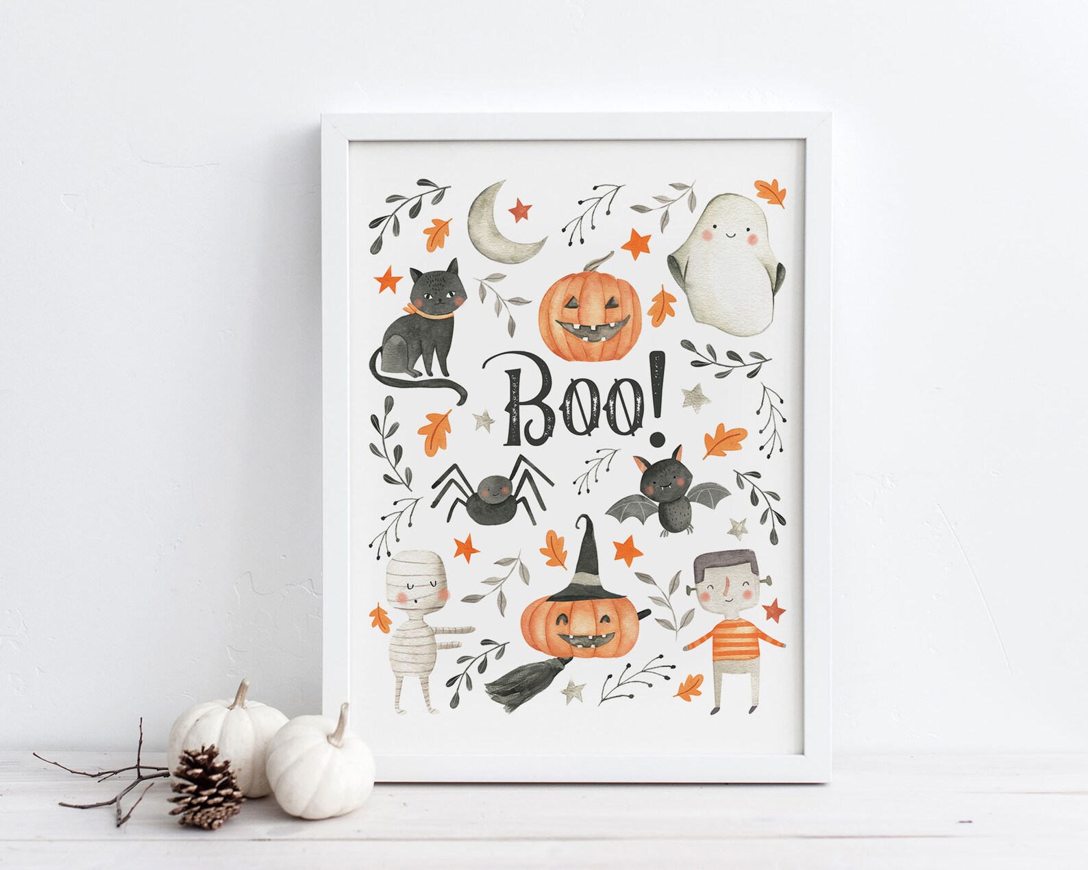 Boo Print Watercolor Halloween Printable Wall Art - Etsy
