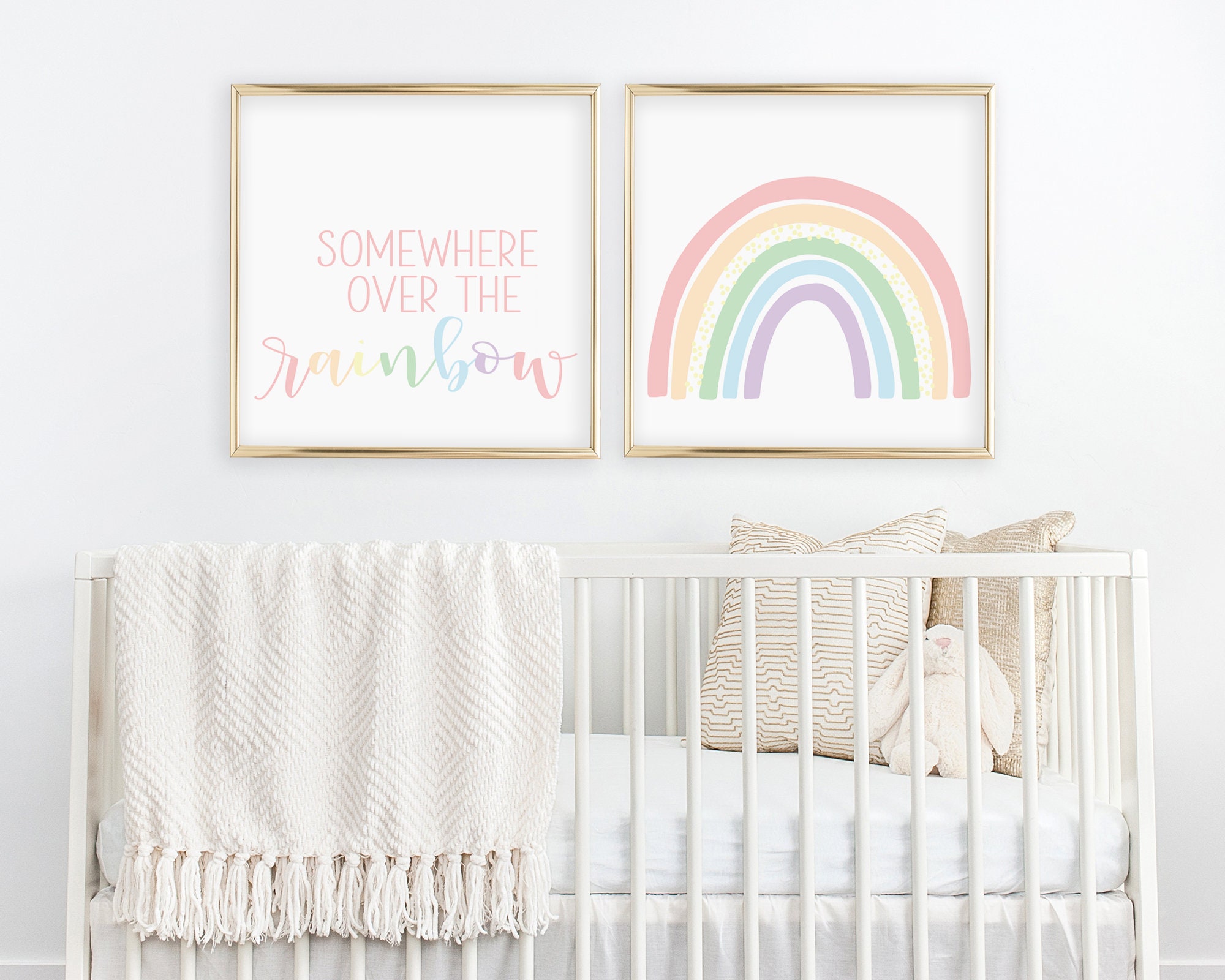 Somewhere Over the Rainbow Wall Art SQUARE Pastel Rainbow | Etsy