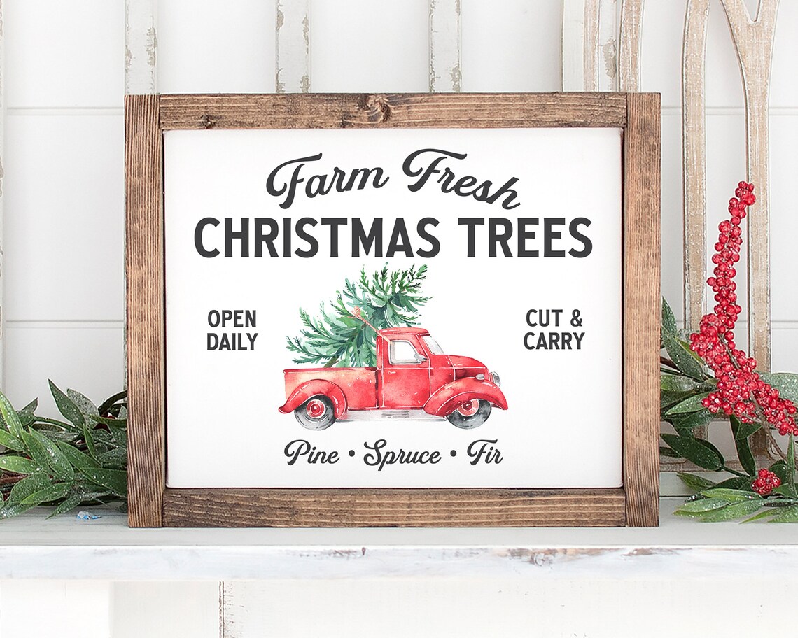 Farm Fresh Christmas Tree Sign Printable Wall Art | Etsy