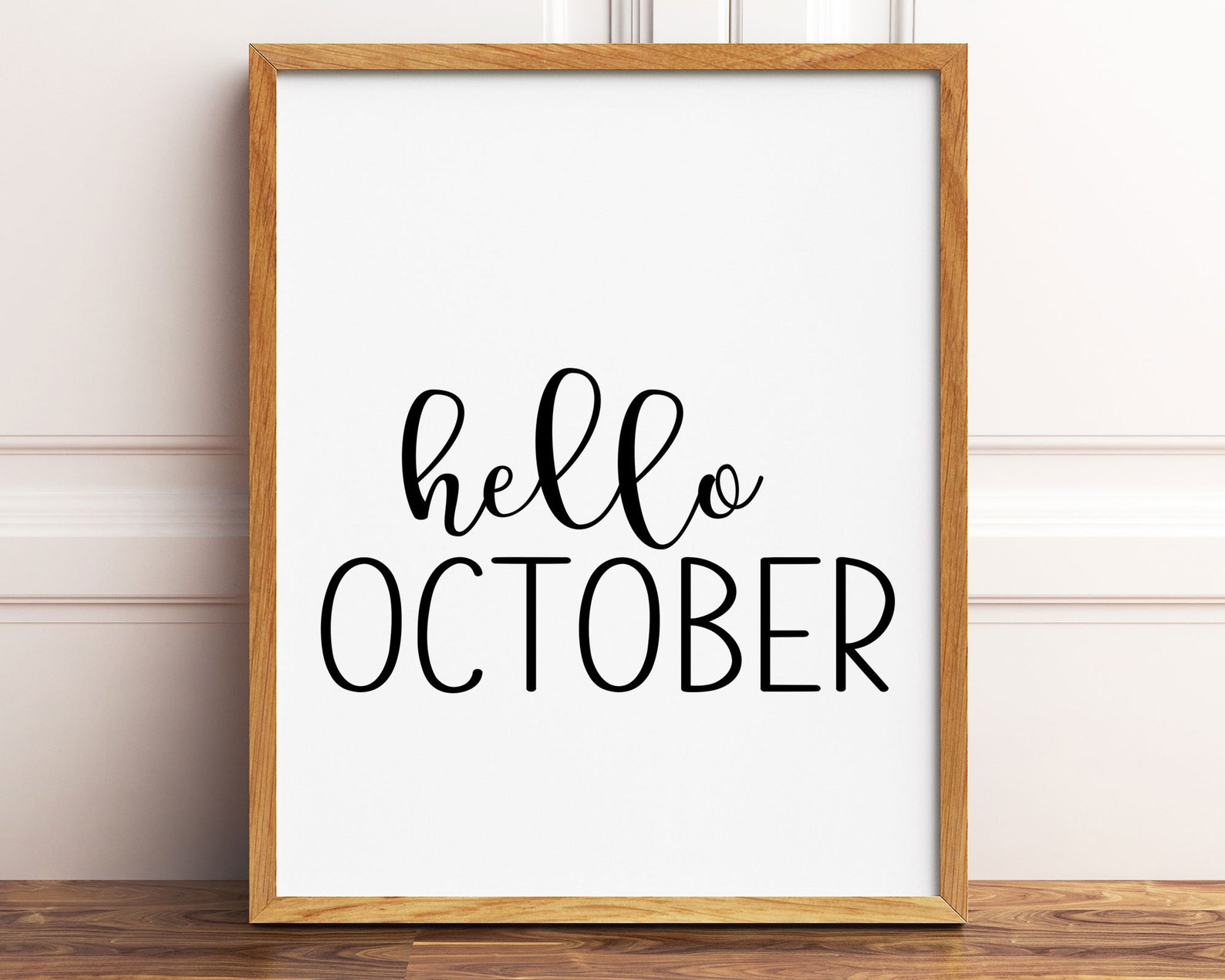 Hello October Print Fall Printable Wall Art Black and White | Etsy