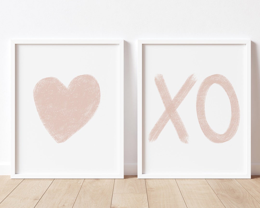 Pink Heart and XO Printable Wall Art Set of 2, Blush Pink Wall Art ...