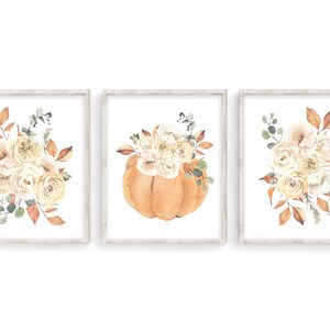 Watercolor Floral Pumpkin Fall Printable Wall Art Set of 3, Autumn ...