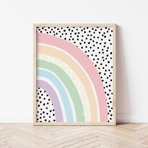 Daily Affirmations Pastel Rainbow Wall Art & Black Polka Dots Set of 3 ...