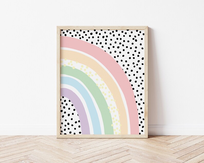 Daily Affirmations Pastel Rainbow Wall Art & Black Polka Dots | Etsy