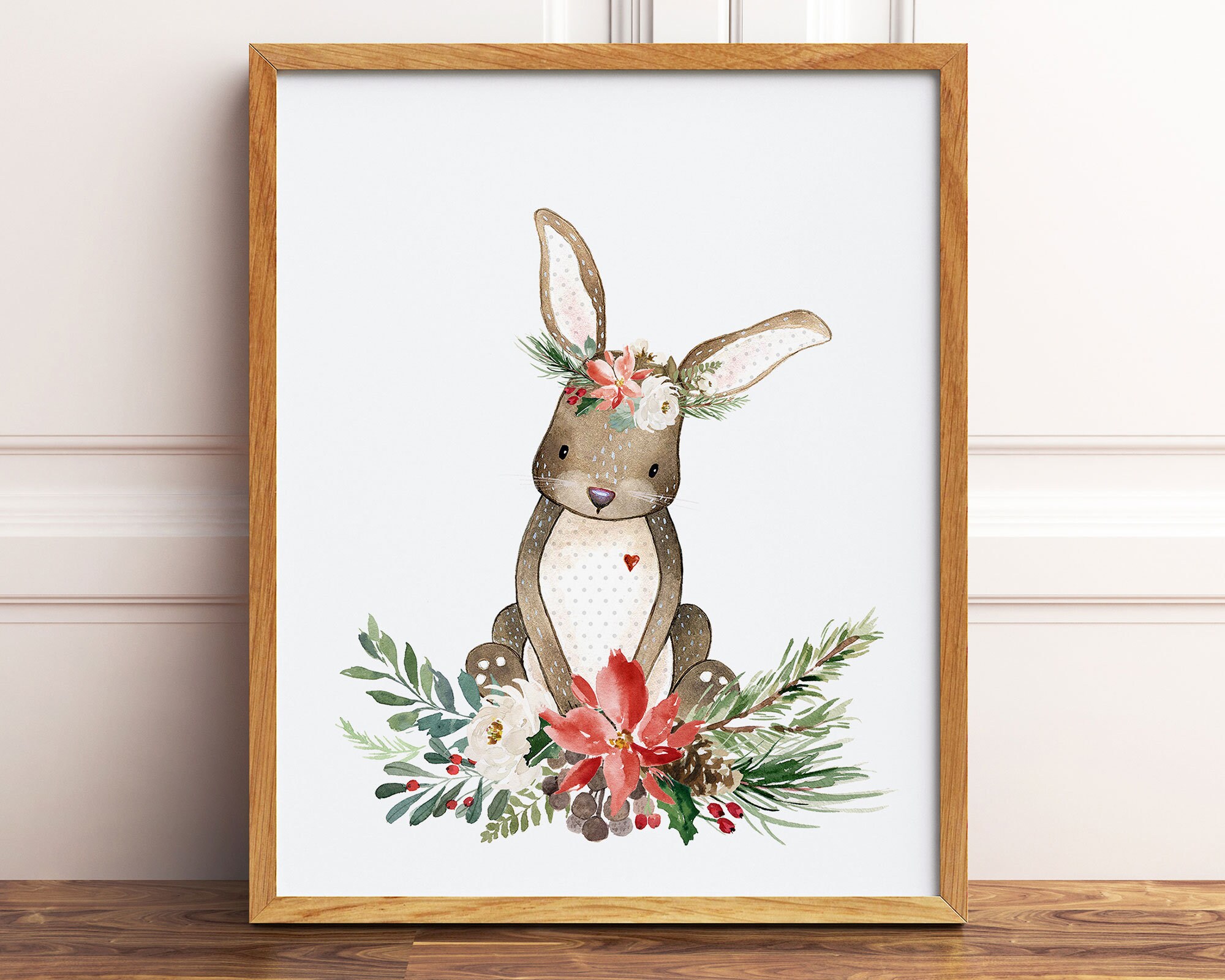 Christmas Bunny Rabbit Print Printable Wall Art Cute | Etsy