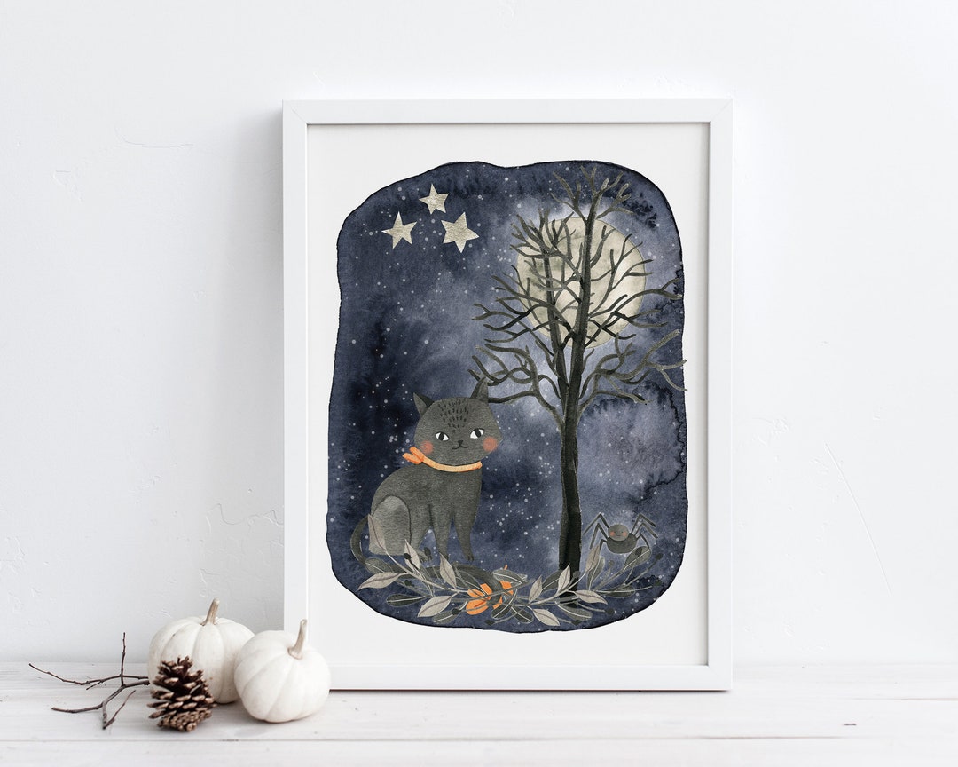 Cute Black Cat Halloween Printable Wall Art, Kids Halloween Decor ...