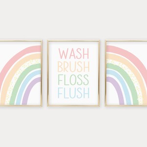 Pastel Wash Brush Floss Flush Rainbow Printable Wall Art Set of 3 ...