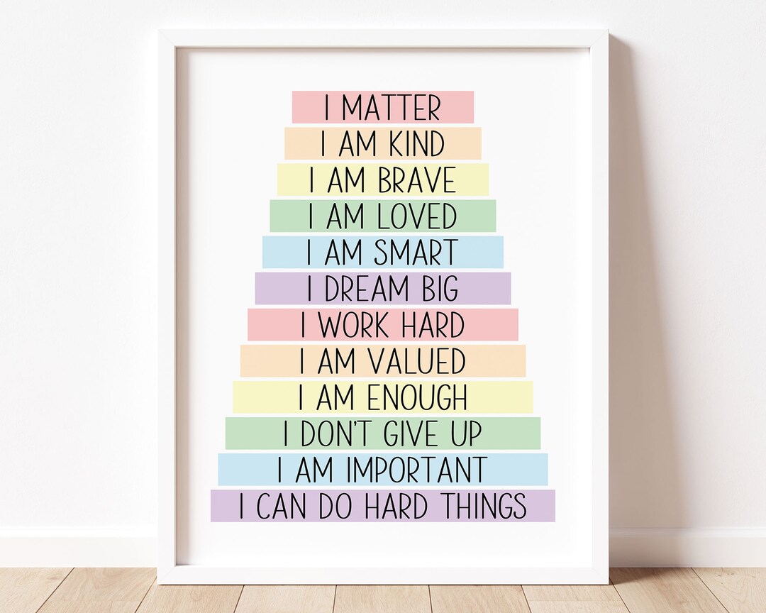 Kids Daily Affirmations Printable Wall Art, Pastel Rainbow Kids ...