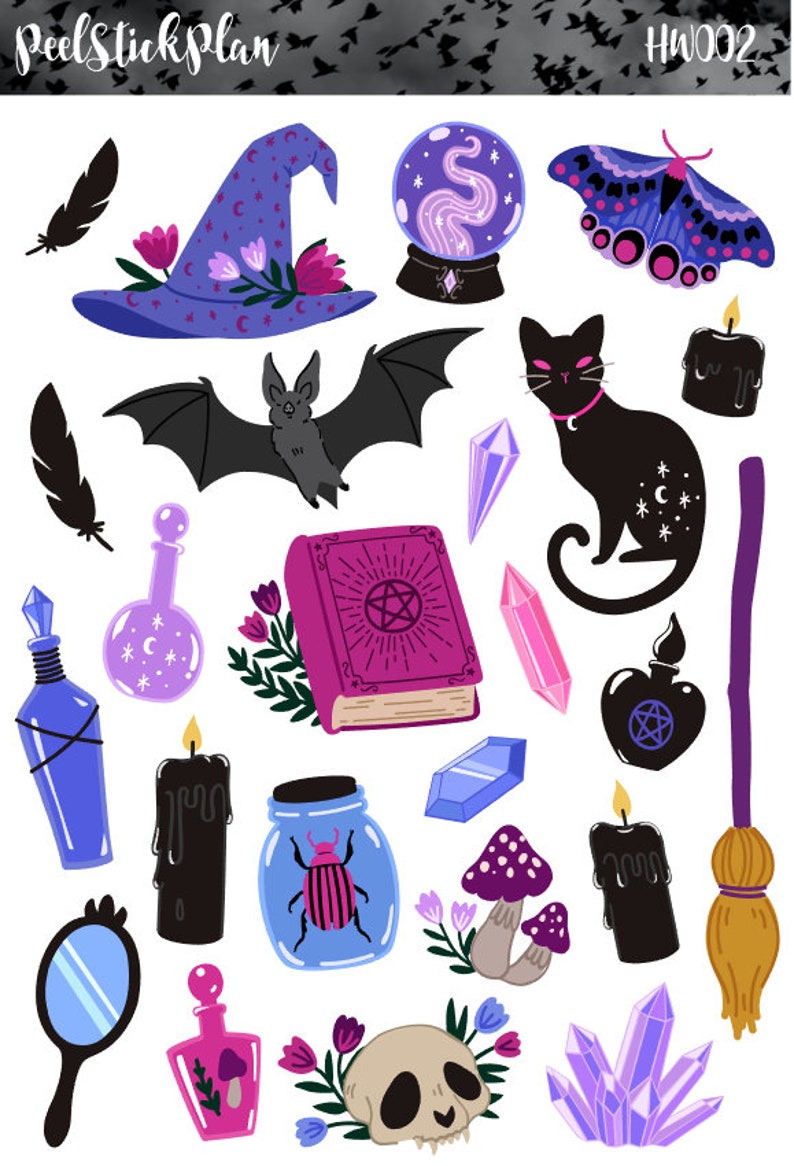 Halloween Witch Stickers Witch Stickers Halloween Cat - Etsy