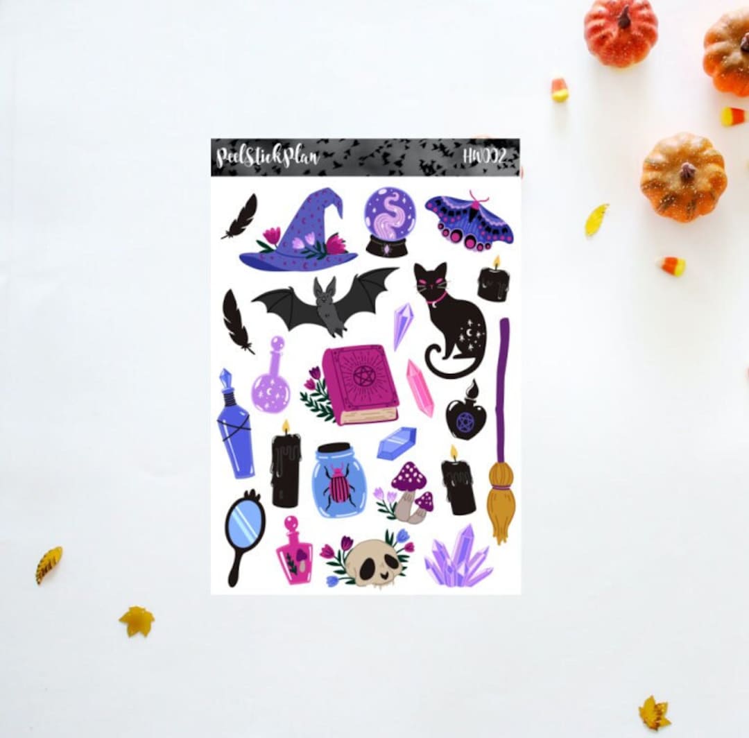 Halloween Witch Stickers Witch Stickers Halloween Cat - Etsy