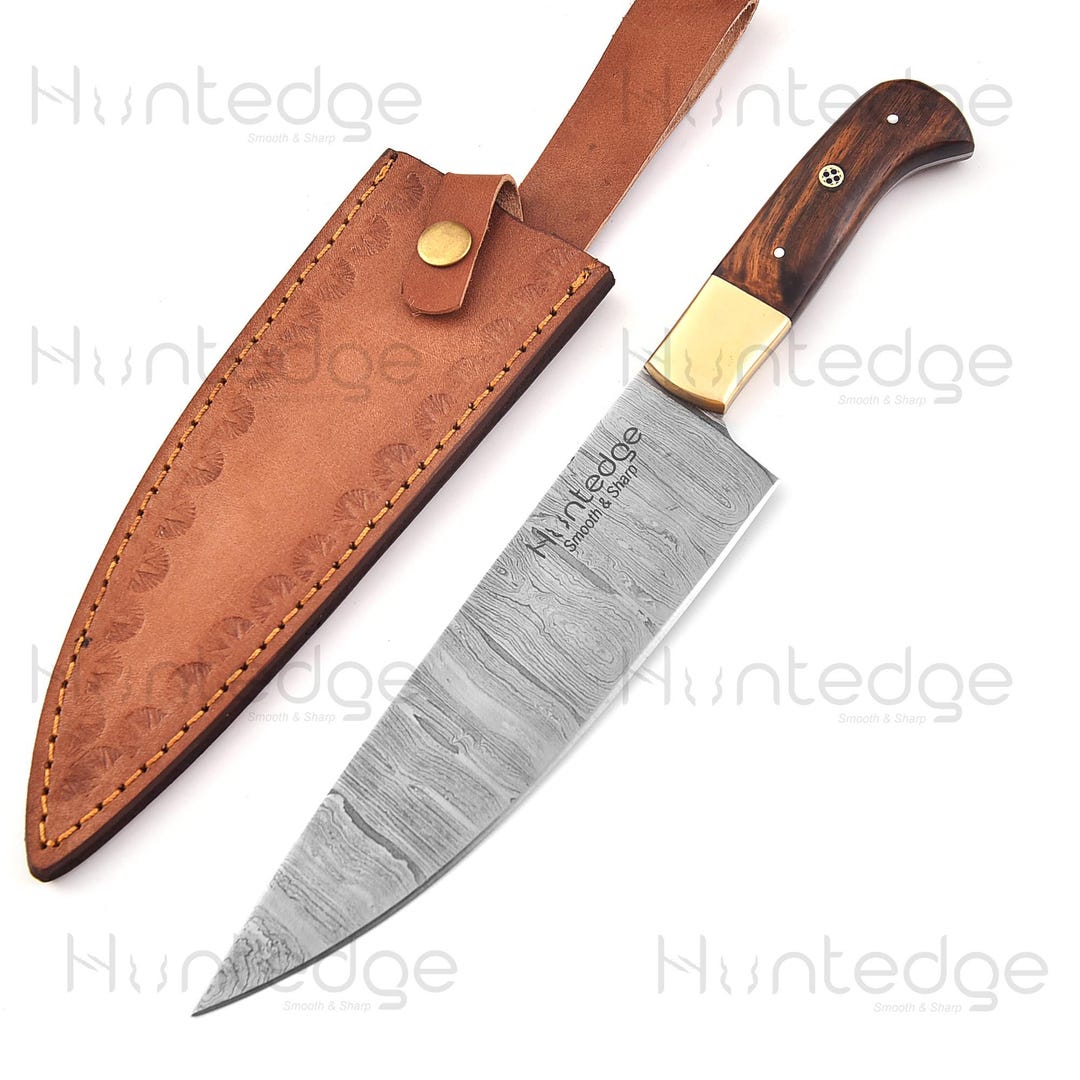 Custom Handmade Chef-kitchen- Knife ,damascus Steel 7.5" Blade , Brass ...