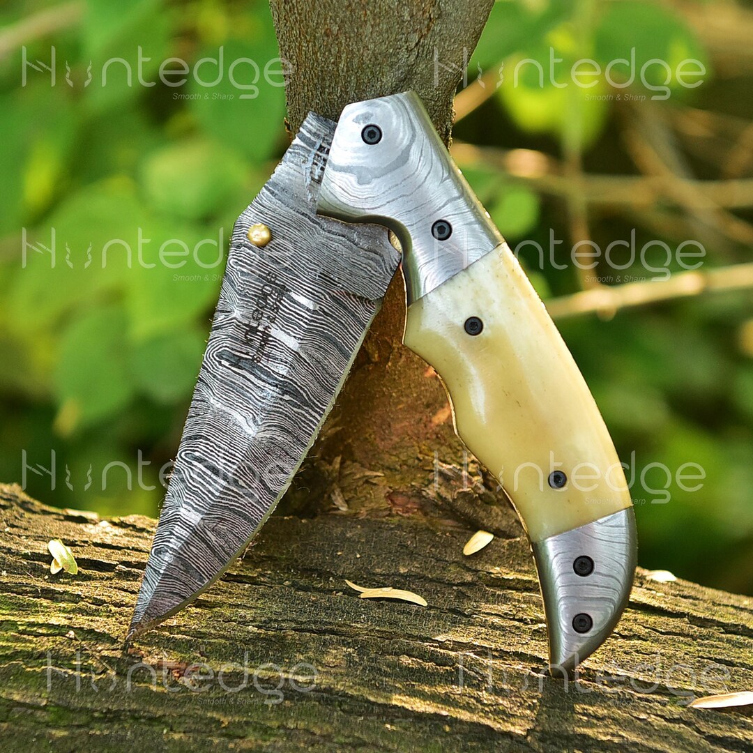 Custom Handmade Folding Knife-damascus Steel 4.0" Blade, Damascus ...