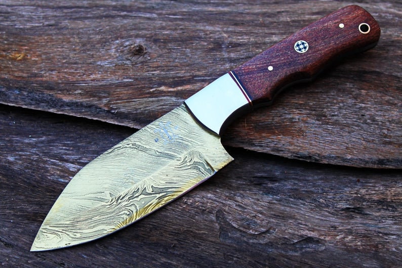 Exclusive Titanium Coated Handmade Damascus Blade 4.6 Hunting Knife W ...