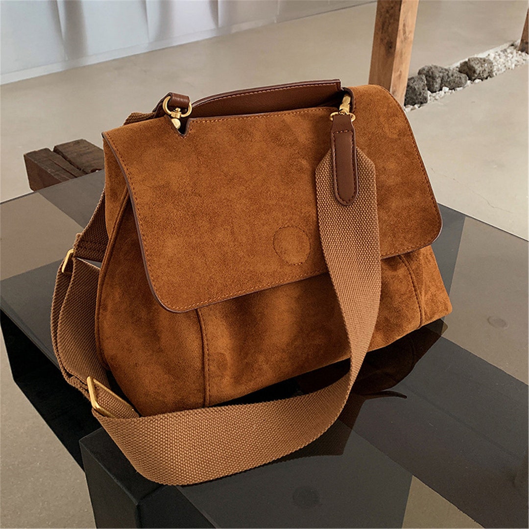 Brown Suede Bag, Vegan Suede Shoulder Bag, Suede Leather Handbag, Tote ...
