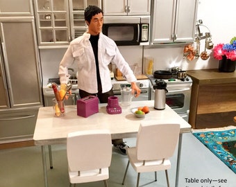 1/6 Scale Dining TABLE only, WHITE Retro Mid Century Modern Mini for ...