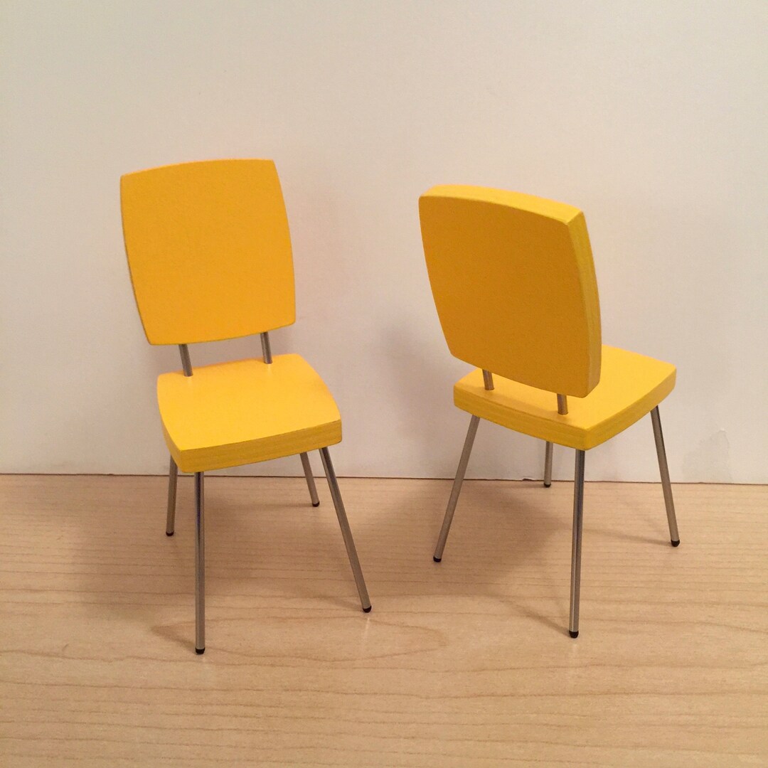 Pair 2 of 1/6 Scale CHAIRS, YOLK Yellow Painted Mid Century Miniatures ...