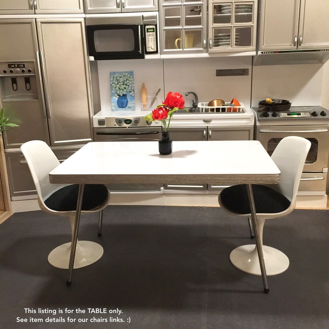 1/6 Scale Dining TABLE only, WHITE Retro Mid Century Modern Mini for ...