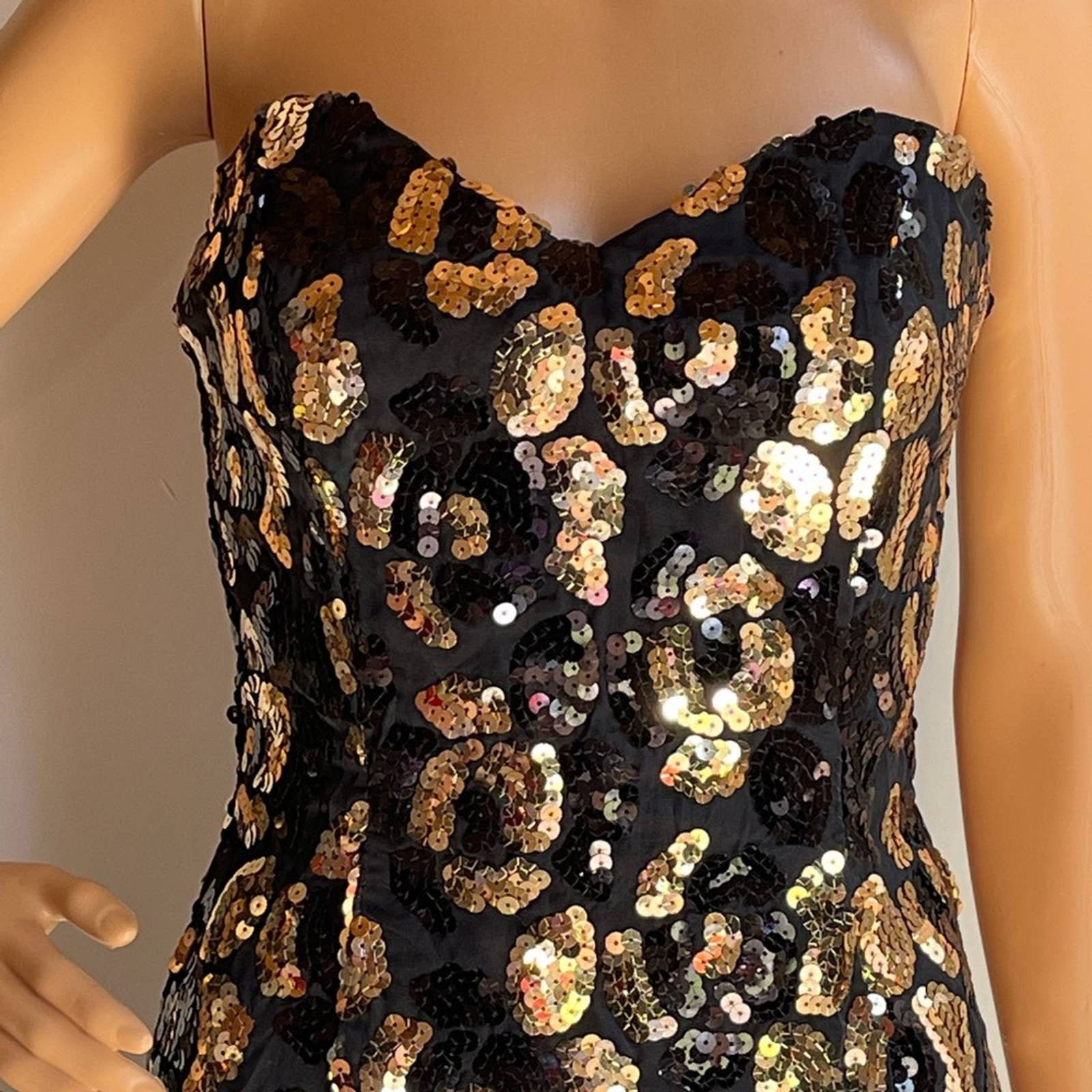 Vintage 80s 90s Sequins Cheetah Print Strapless Cocktail Dress, Black ...