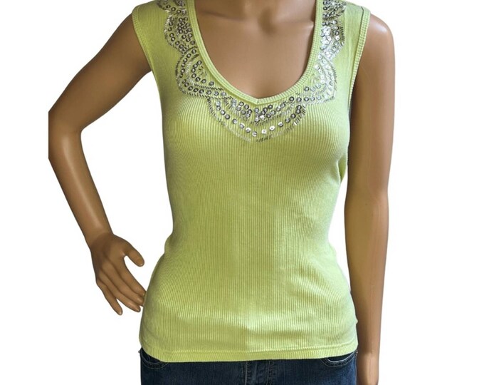 Vintage Y2K Lime Green Beaded Sequins Ribber Tank Top - Etsy