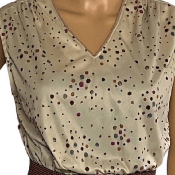 Vintage 70s 80s Tan Geometric Print MIDI Dress - Gem