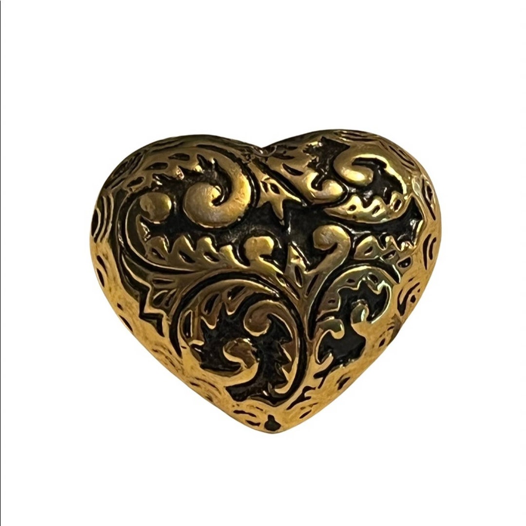 Vintage 90s Gold Tone Heart Shape Embossed Brooch - Etsy