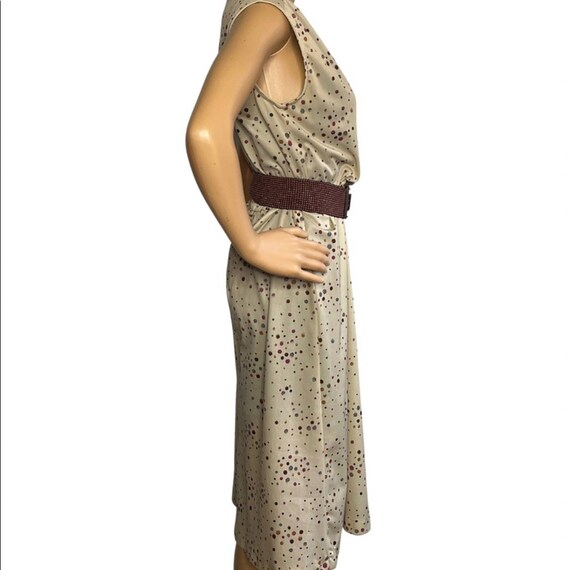 Vintage 70s 80s Tan Geometric Print MIDI Dress - Gem