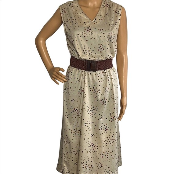Vintage 70s 80s Tan Geometric Print MIDI Dress - Gem