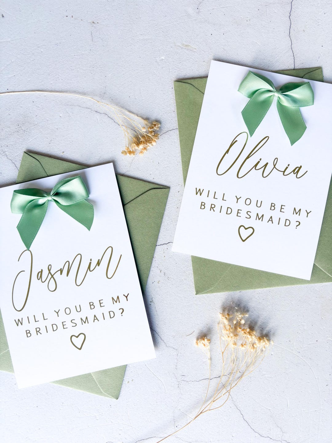 Bridesmaid Foil Proposal Card | WHITE BOW PROPOSAL | Sage Dark Green ...