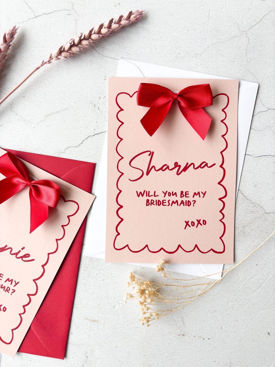 Bridesmaid Proposal Card | RED SCALLOPED BOW | Will You Be My | A6 Red ...