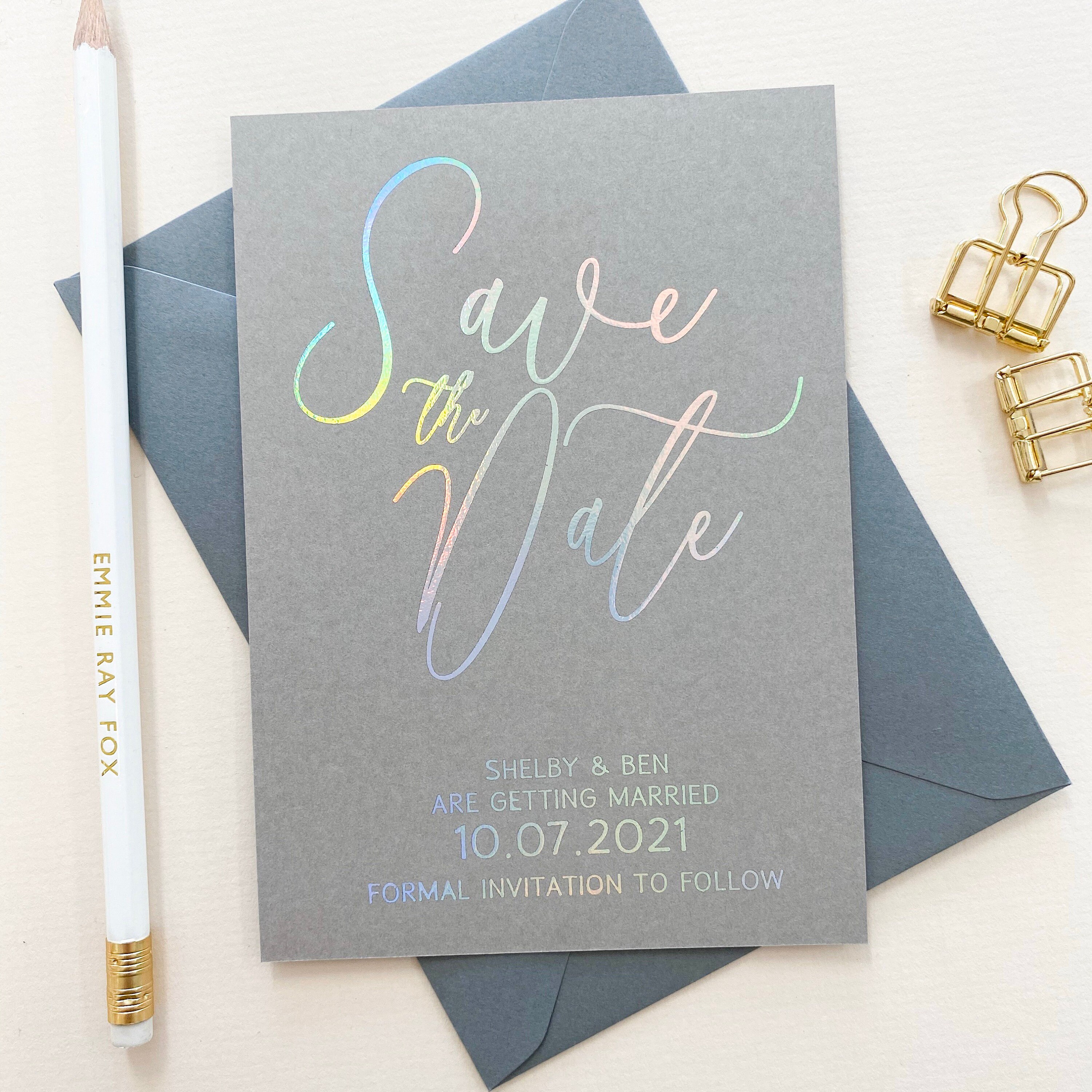 Foil Save the Date Wedding Card Grey Cardstock Rose Gold - Etsy UK
