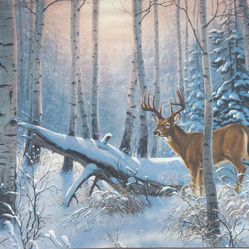 Winter Deer Print Fabric - Etsy