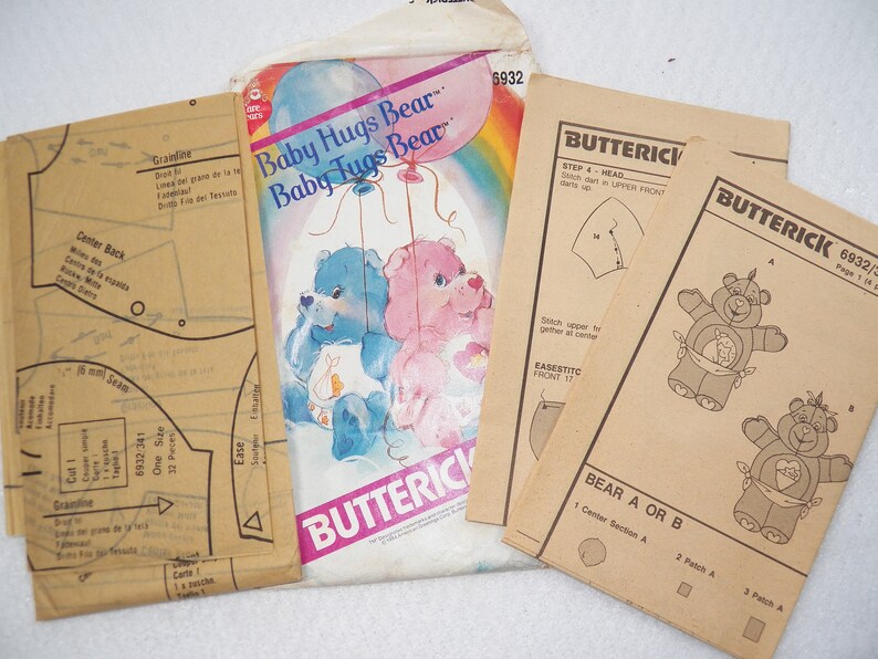 UNCUT Butterick 6932 Pattern for Care Bears - Baby Hugs Bear and Baby ...