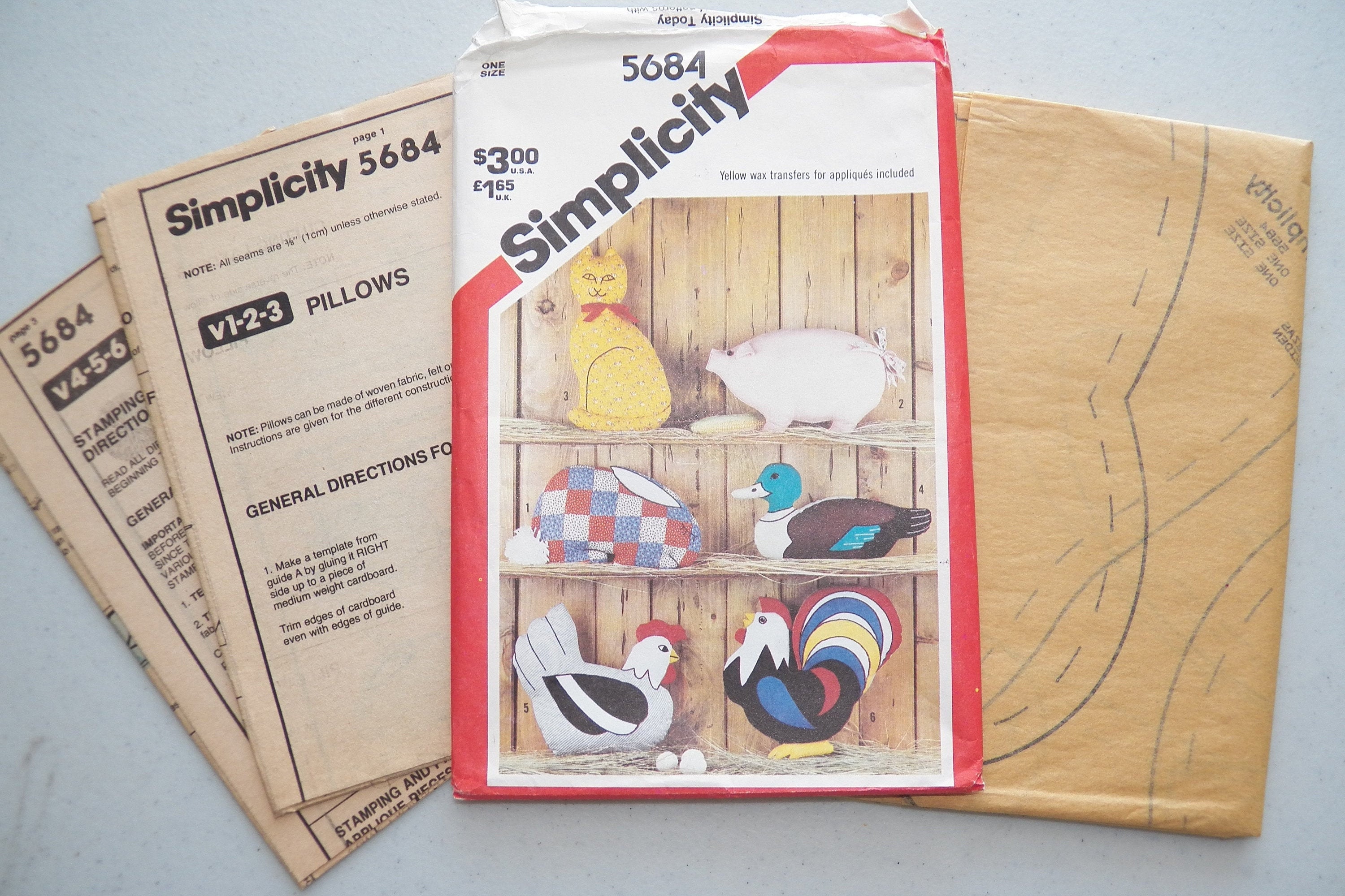 UNCUT Vintage Simplicity 5684 Pattern for SIX Animal Pillows Rabbit ...