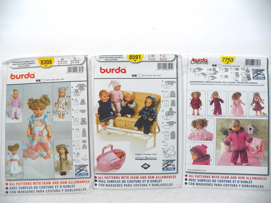 Burda Patterns for Doll Clothes for Doll's Sizes Medium (12" - 14" or ...