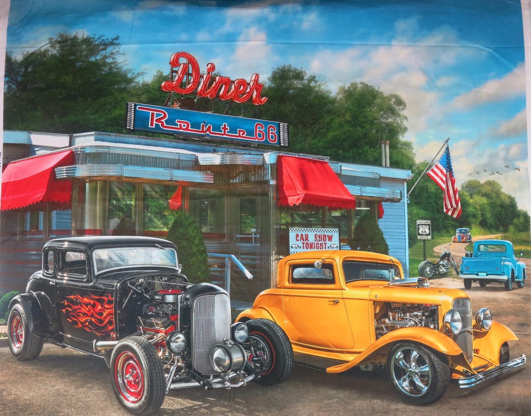 American Diner Hot Rod Fabric Panel, Route 66 Design (36" X 44") - Etsy