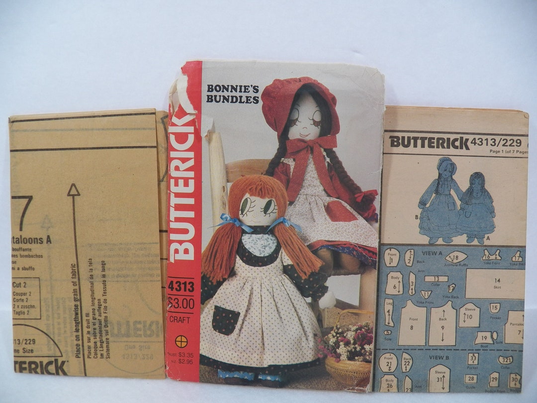 UNCUT Butterick 4313 Pattern for Two Stuffed (21" and 17") Dolls With ...