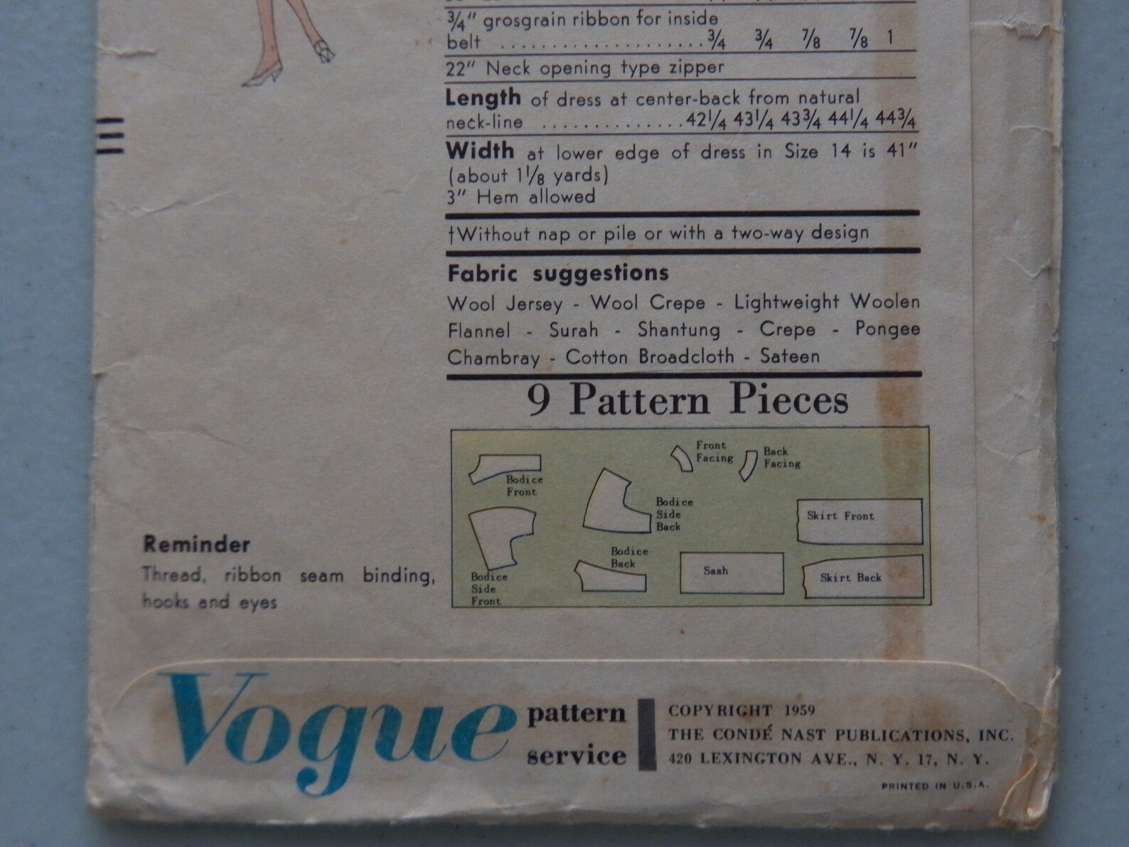 Vintage 1950s Vogue 9811 Pattern for a One-piece Dress and | Etsy