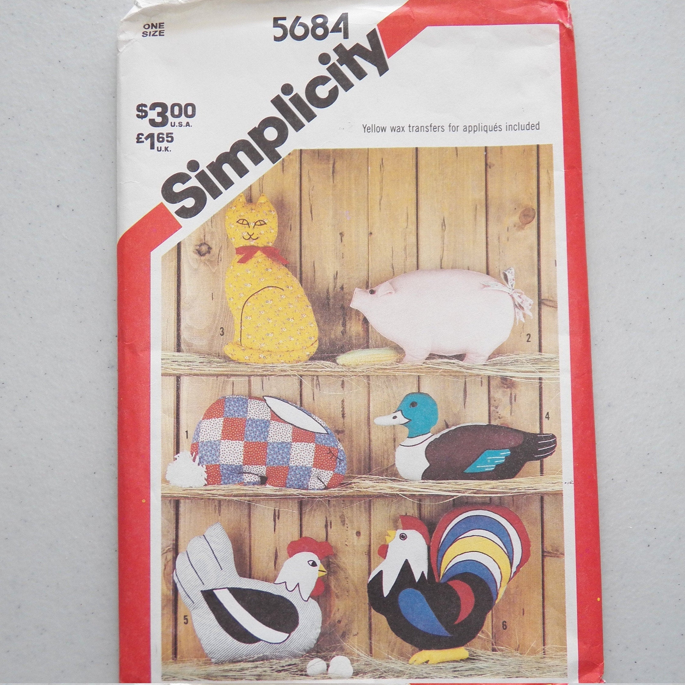 UNCUT Vintage Simplicity 5684 Pattern for SIX Animal Pillows Rabbit ...