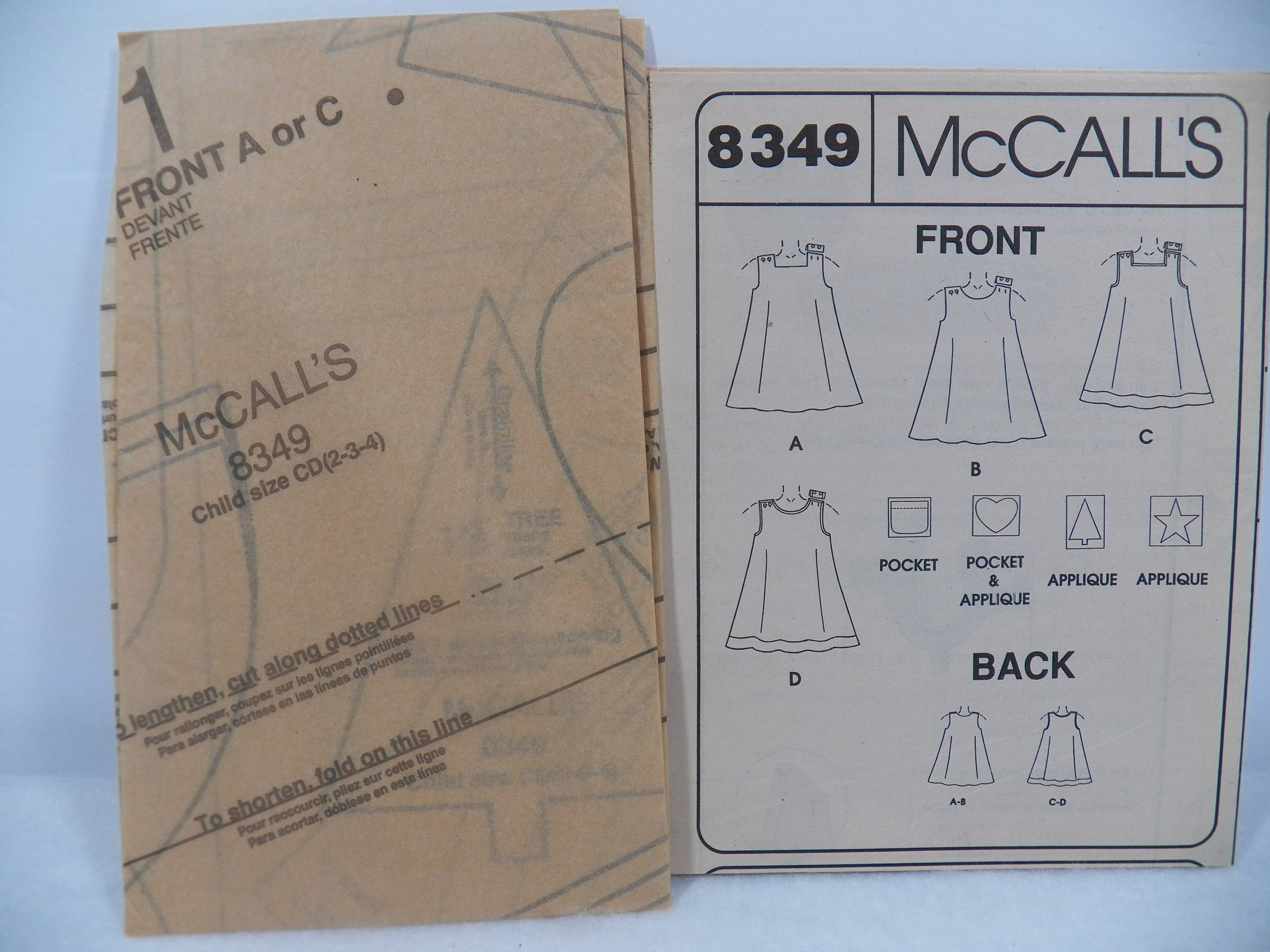 UNCUT Mccall's 8319 Pattern for Girl's Jumpers With Round or Square ...