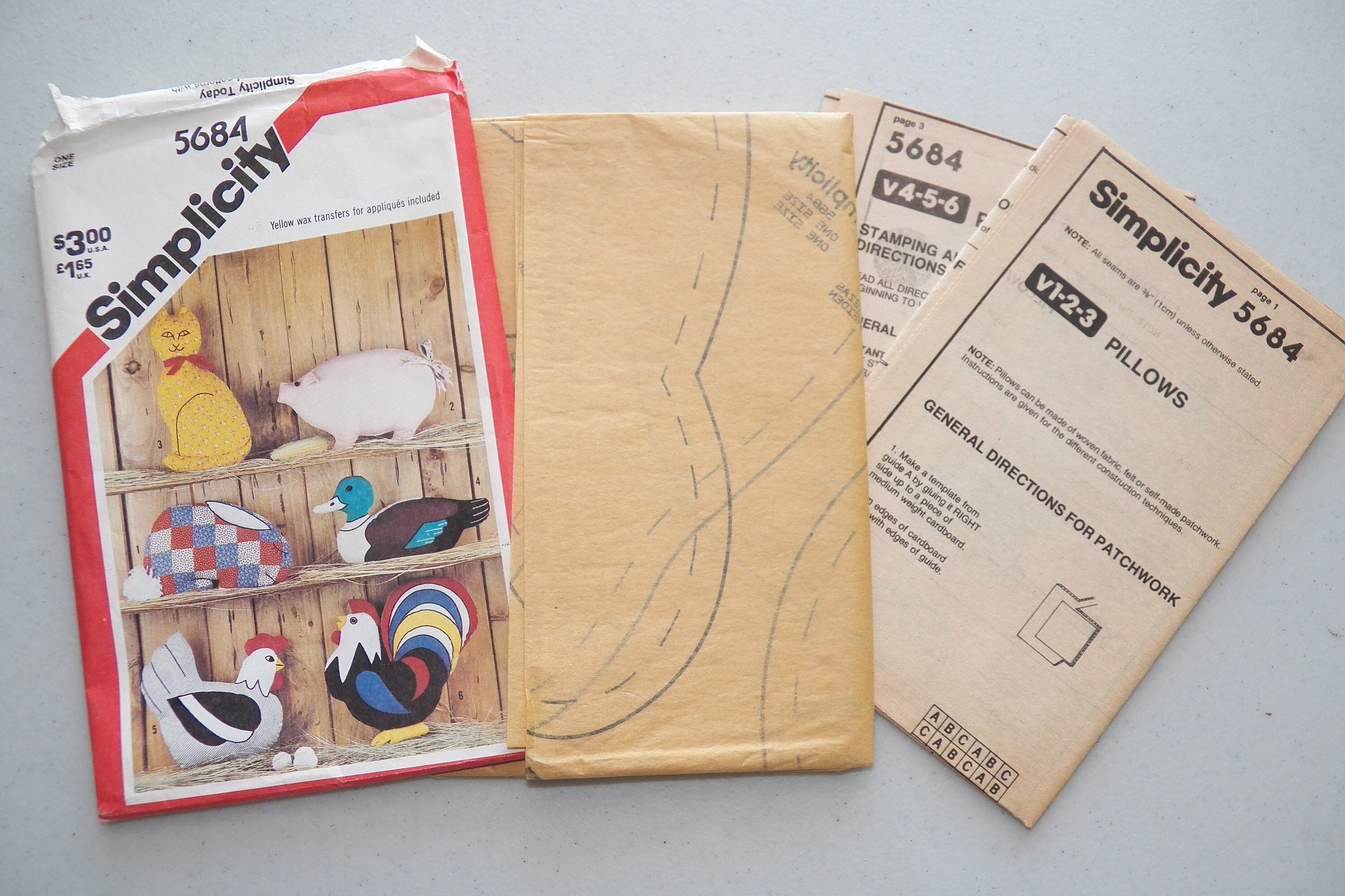 UNCUT Vintage Simplicity 5684 Pattern for SIX Animal Pillows Rabbit ...