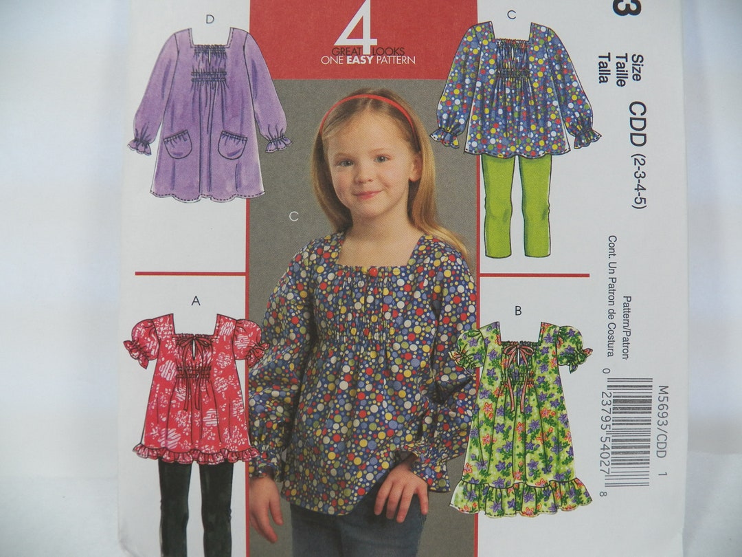 UNCUT Mccall's M5693 Pattern for Girl's Tops and Dresses With Patch ...