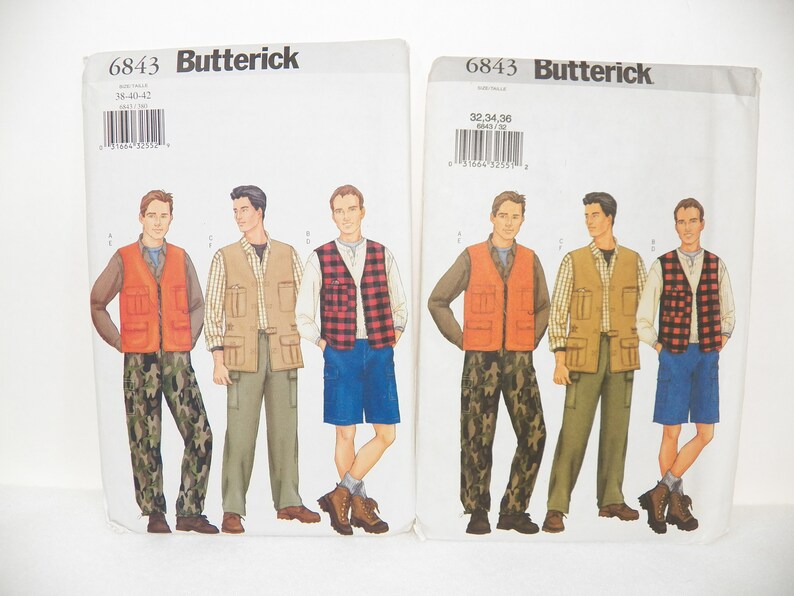 UNCUT Butterick 6843 Sewing Pattern, Men's Vest With Four Pockets ...
