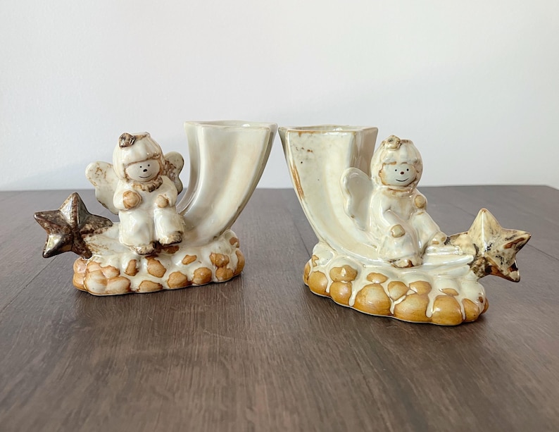 Set of 2 Winter Angel Shooting Star Tealight Holders – Primitive White ...
