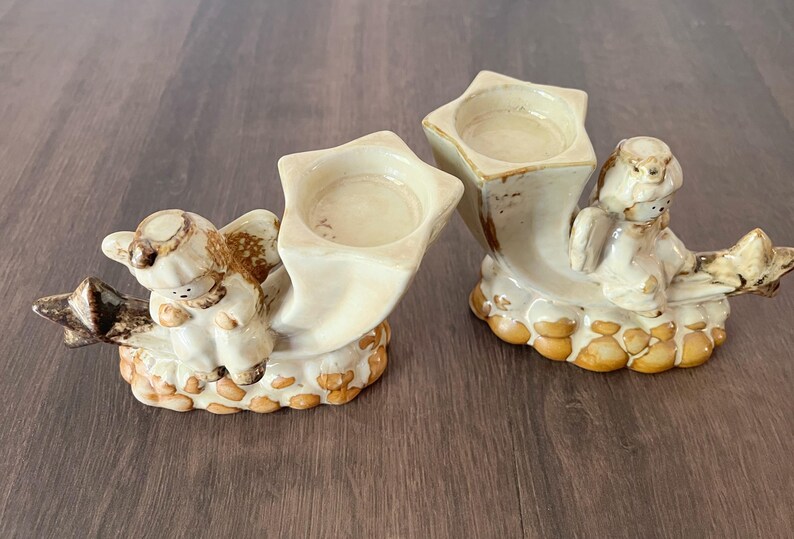 Set of 2 Winter Angel Shooting Star Tealight Holders – Primitive White ...