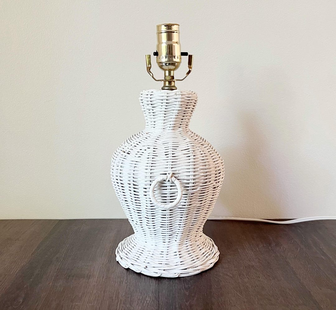 White Wicker Lamp Base – Painted White Natural Material Table Lamp ...