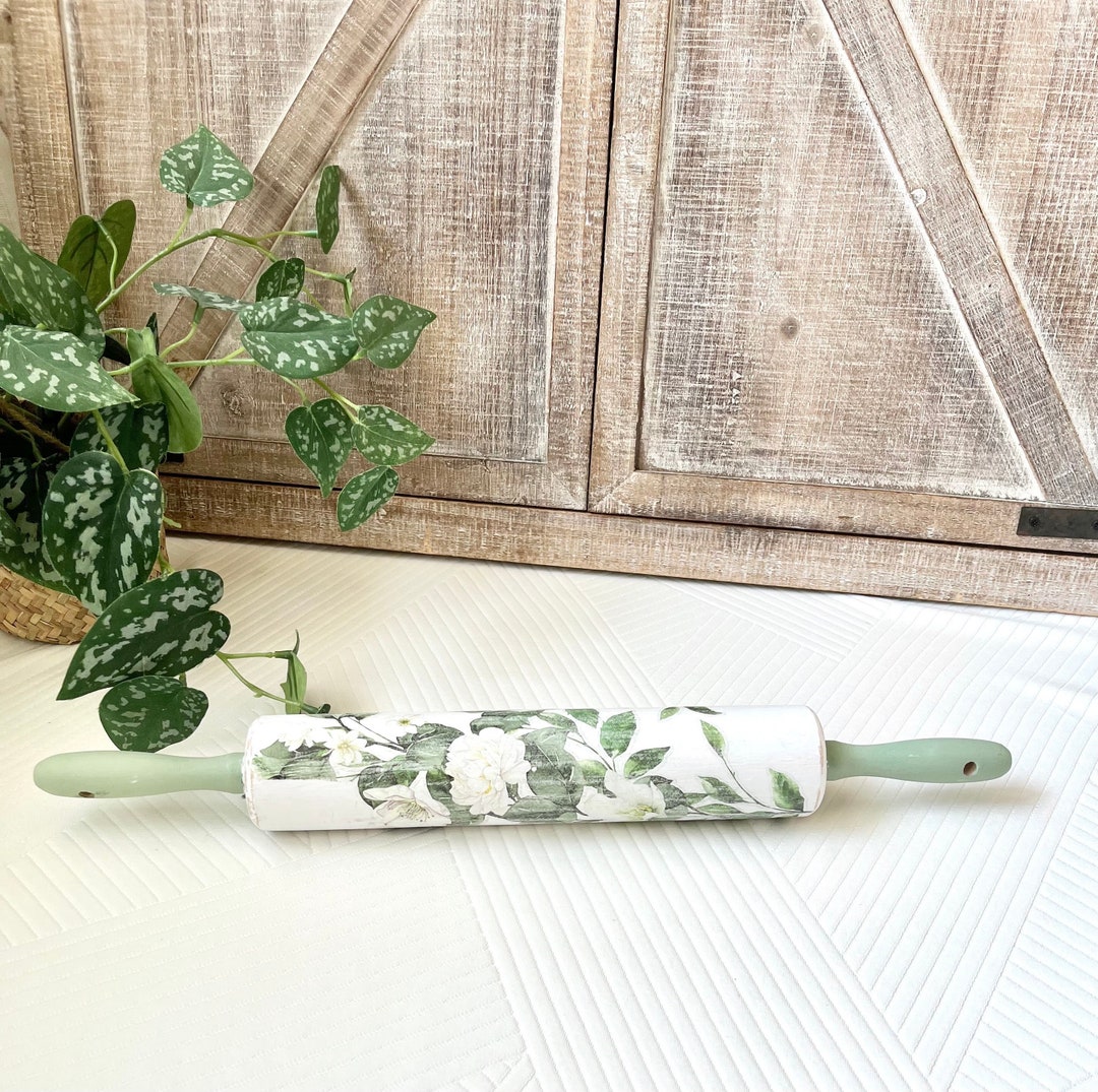Magnolia Floral Wooden Decorative Rolling Pin. Rustic Farmhouse Kitchen ...