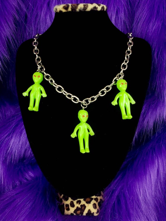 Neon Green Alien Stainless Steel Chain Necklace Y2K 90'S | Etsy