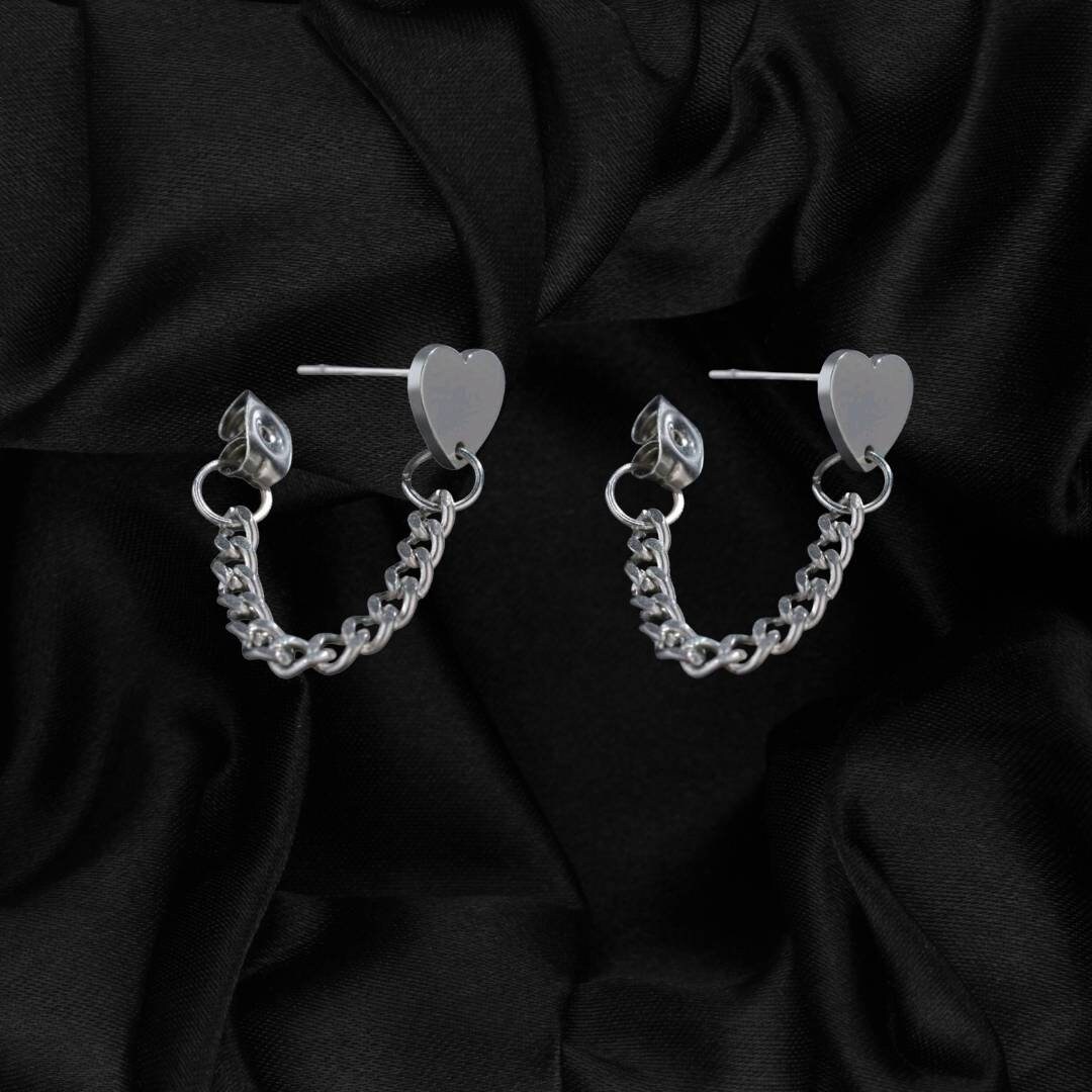 Dangly Chain Heart Earrings Chain Earrings Kpop Earrings Grunge ...