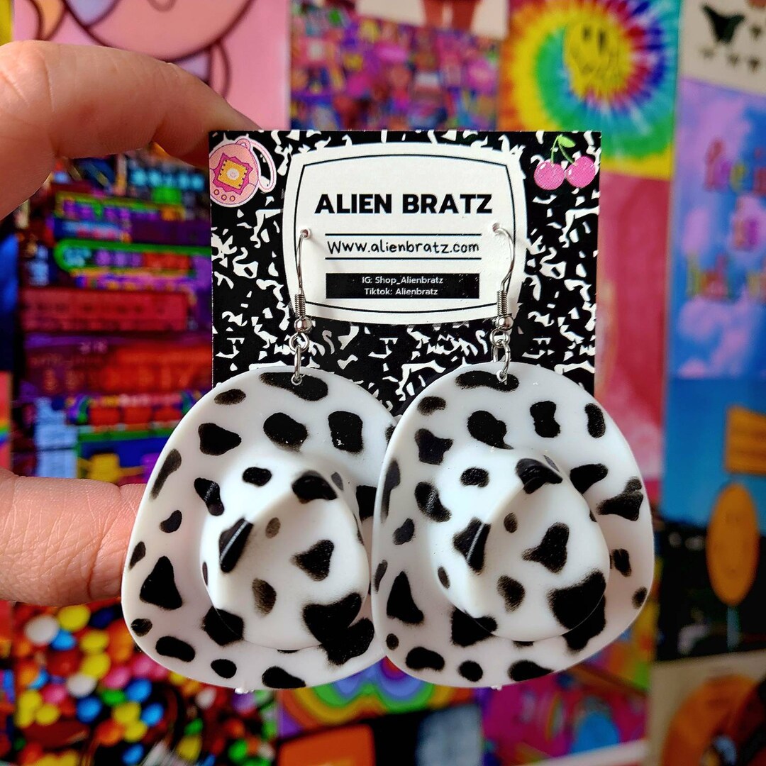 Cow Print Cowboy Hat Earrings Western Theme Western Earrings - Etsy